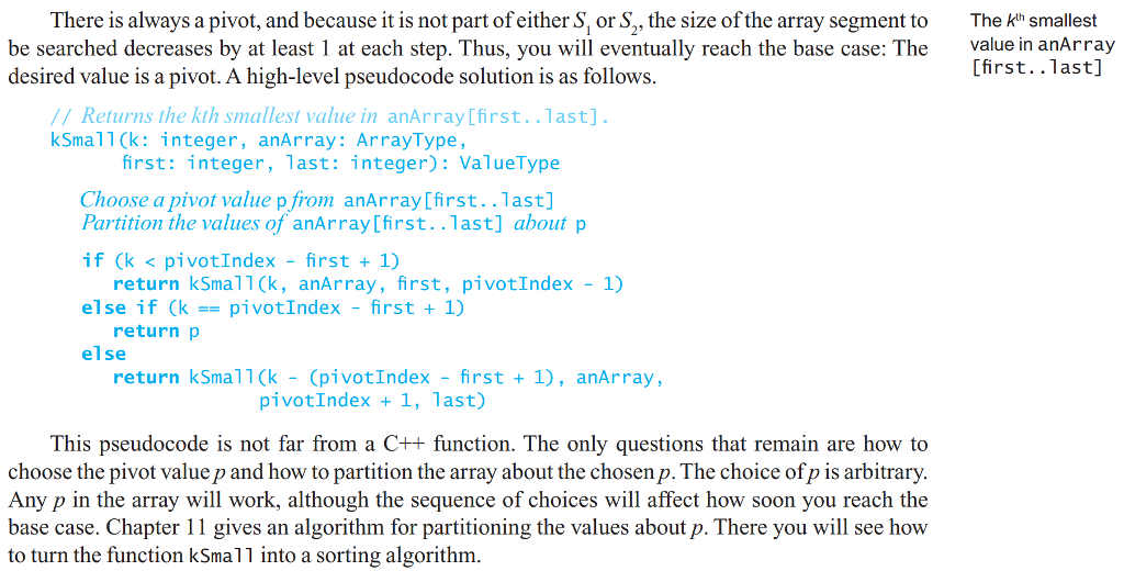 Solved Implement The Algorithm Ksmall As A C Recursive 5990