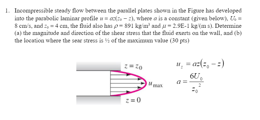 Solved Incompressible steady flow between the parallel | Chegg.com
