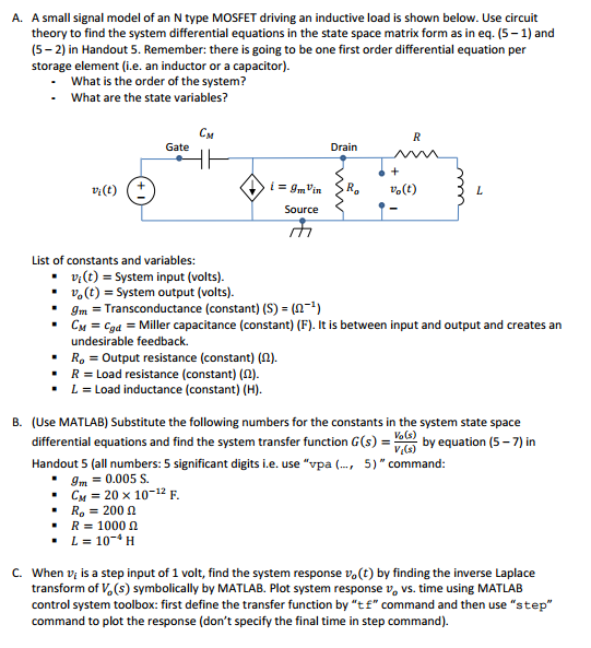 Solved A. A small signal model of an N type MOSFET driving | Chegg.com