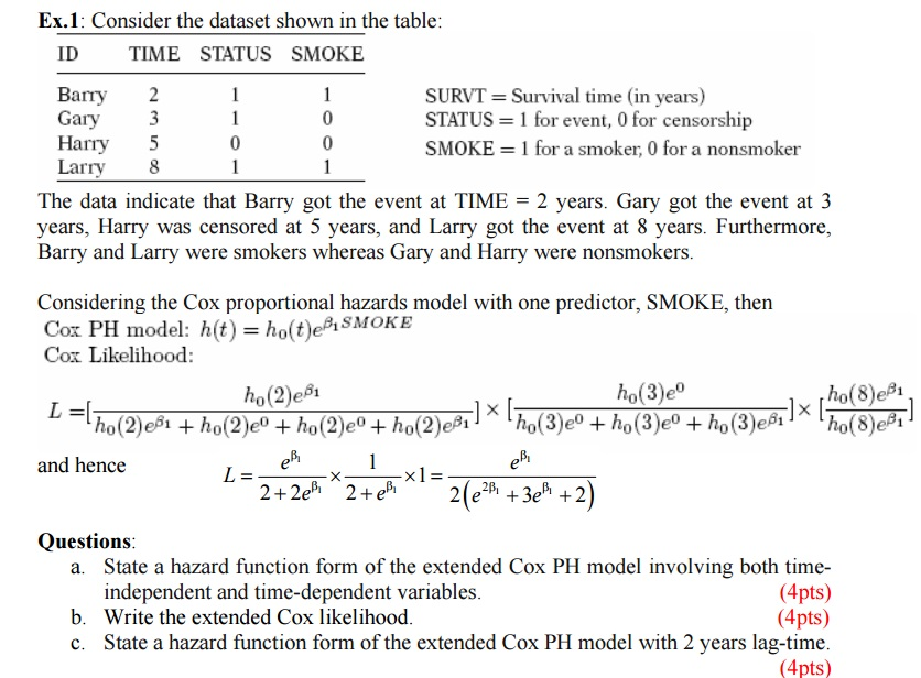 Ex. 1: Consider the dataset shown in the table: The | Chegg.com