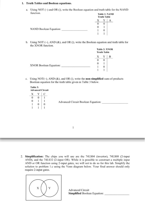 Solved Truth Tables And Boolean Equations Using Not ~ And 5570