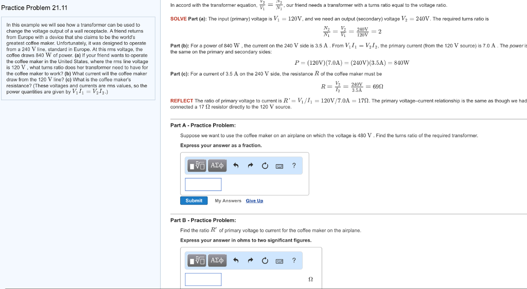 Solved Practice Problem 21.11 In accord with the transformer | Chegg.com