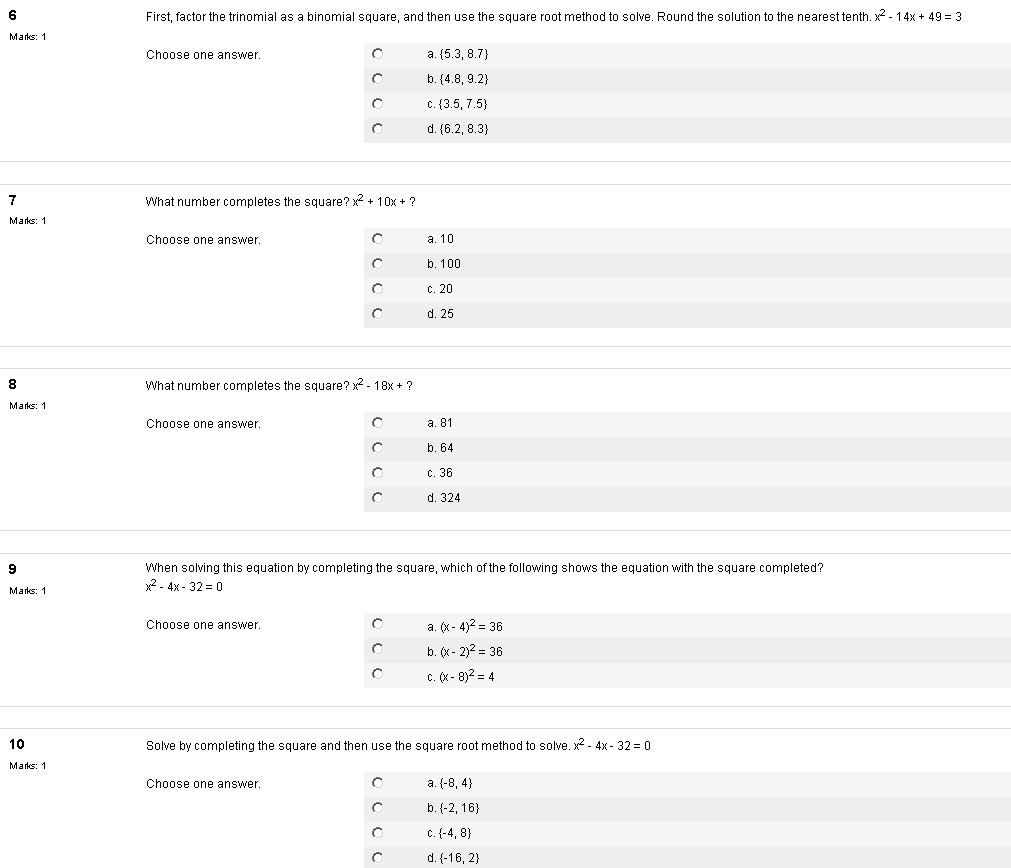 Solved Solve Using The Square Root Method X2 64 Choose Chegg