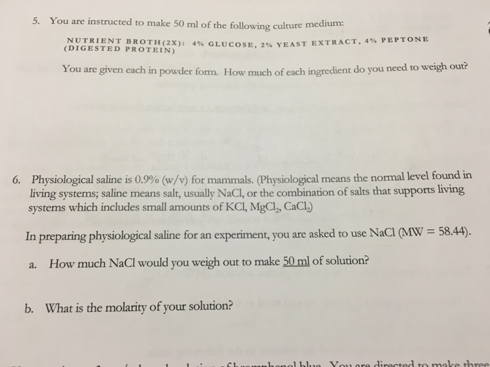 Solved You are instructed to make 50 ml of the following | Chegg.com