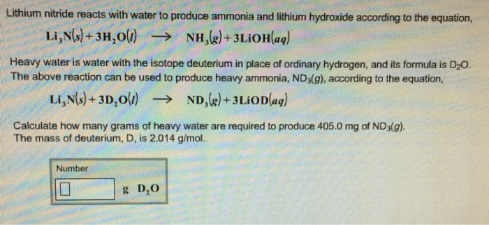 Solved Lithium nitride reacts with water to produce ammonia | Chegg.com