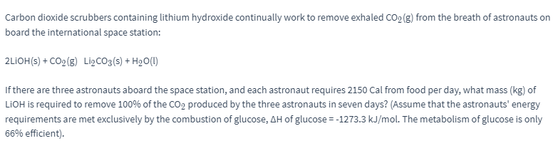 Solved Carbon dioxide scrubbers containing lithium hydroxide | Chegg.com