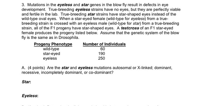 Solved Mutations in the eyeless and star genes in the blow | Chegg.com