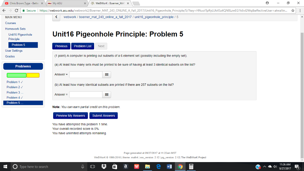 Solved O Chris Brown,Tyga-Bette My ASU × y WeBWorK : Boerner | Chegg.com