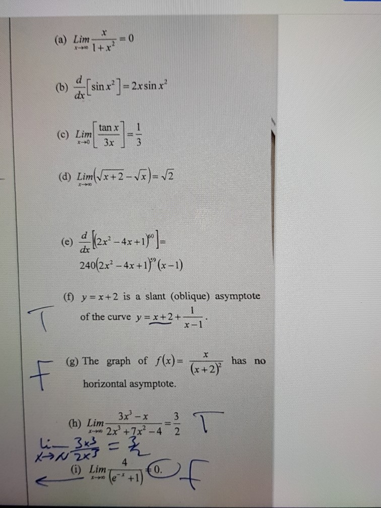 Solved (a) Lim-x-=0 (b)-| sin x2-2x sin x dy (c) Lim tan (d) | Chegg.com