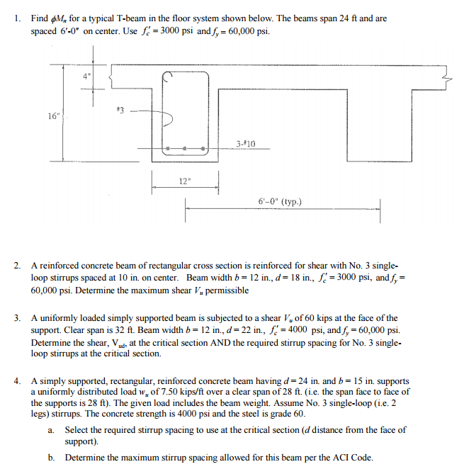 Solved Find Phi M_n for a typical T-beam in the floor system | Chegg.com