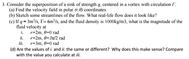 Solved Consider the superposition of a sink of strength q, | Chegg.com