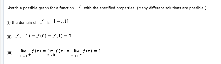 Solved Sketch a possible graph for a function f with the | Chegg.com