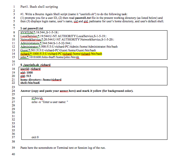 Solved 1 Parti Bash Shell Scripting 3 1 Write A Bourne