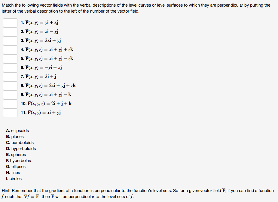 Solved Match the following vector fields with the verbal | Chegg.com