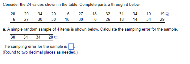 Solved Consider the 24 values shown in the table. Complete | Chegg.com