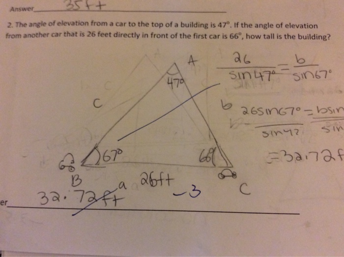 Solved The angle of elevation from a car to the top of a | Chegg.com