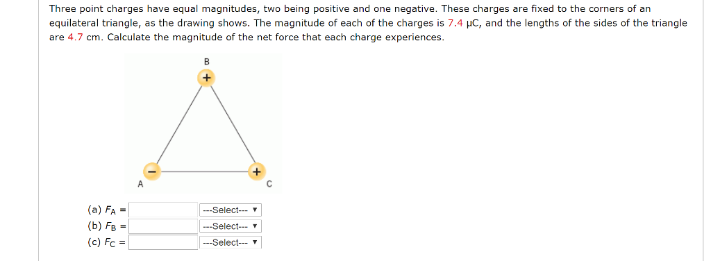 Solved Three point charges have equal magnitudes, two being | Chegg.com