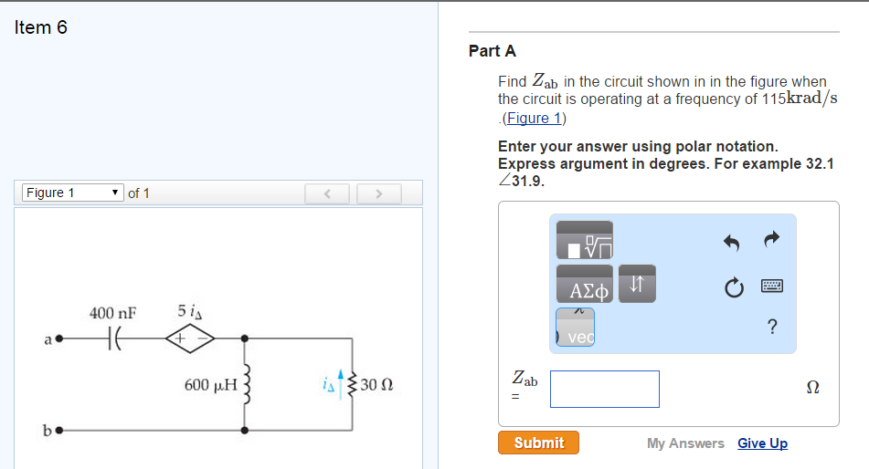 Solved Find Zab in the circuit shown in in the figure when | Chegg.com