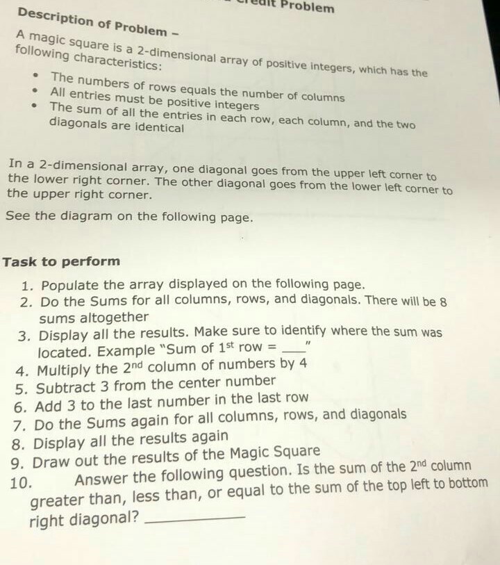 Solved redit Problem Description of Problem - magic square | Chegg.com