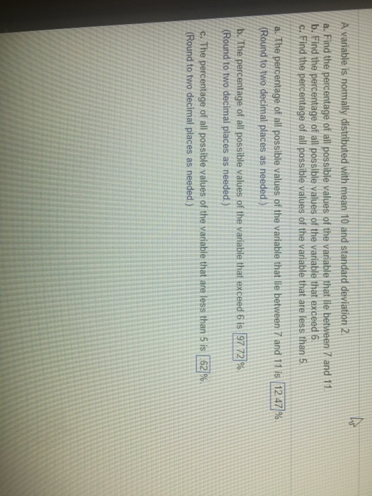 Solved A variable is normally distributed with mean 10 and | Chegg.com