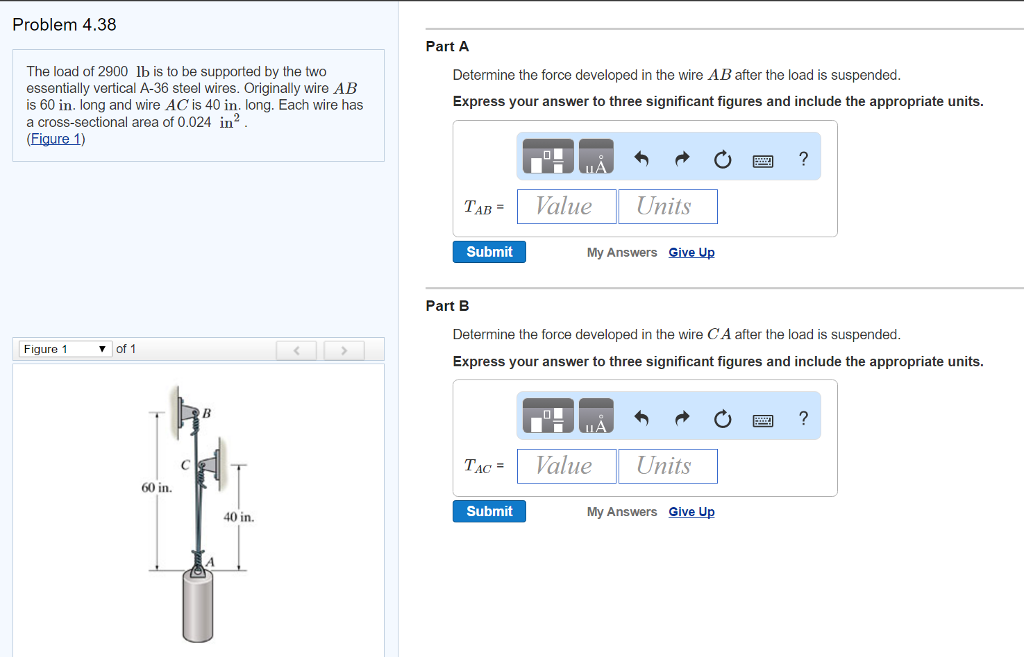 Solved The load of 2900 lb is to be supported by the two | Chegg.com