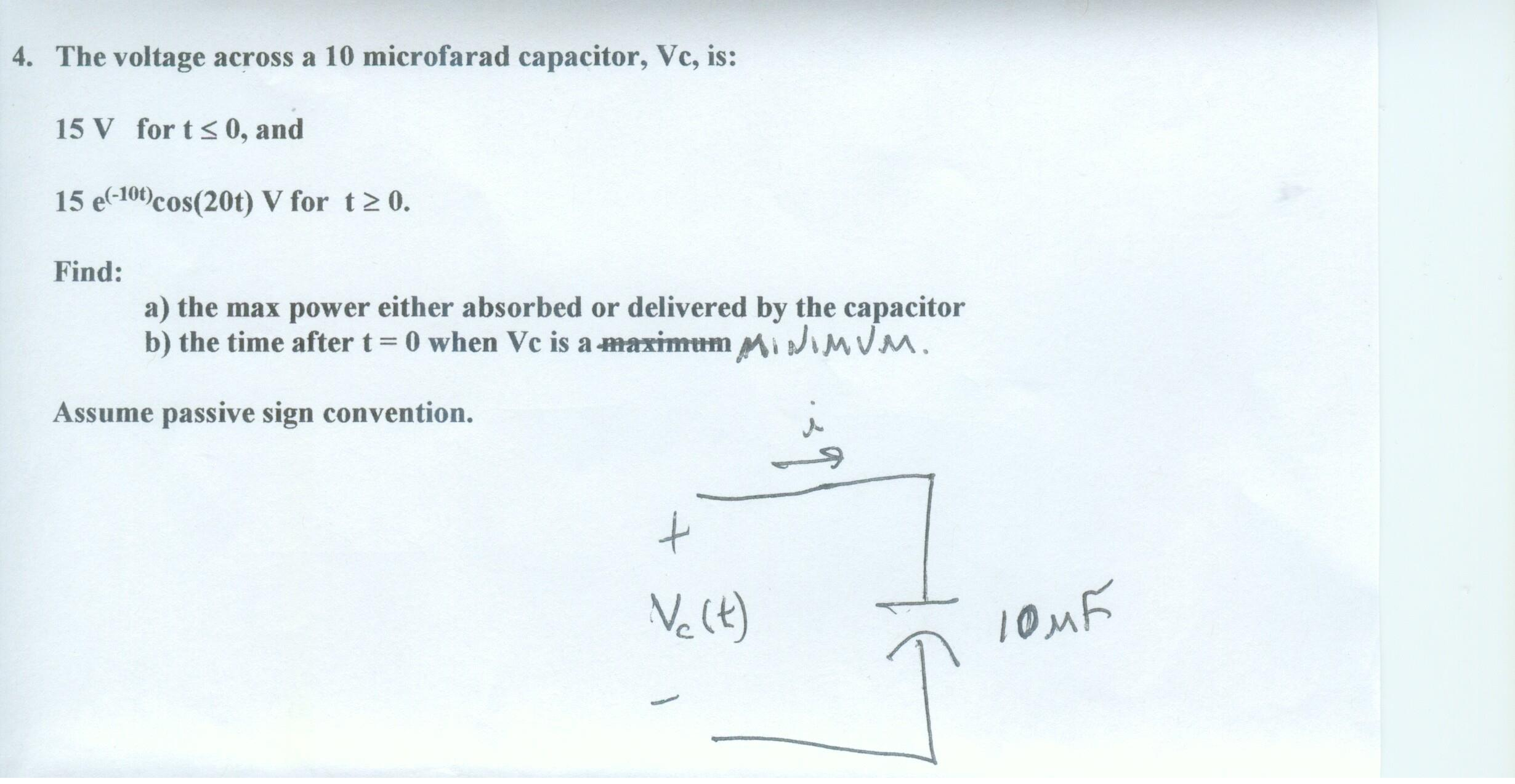 Solved 4. The voltage across a 10 microfarad capacitor, Vc, | Chegg.com