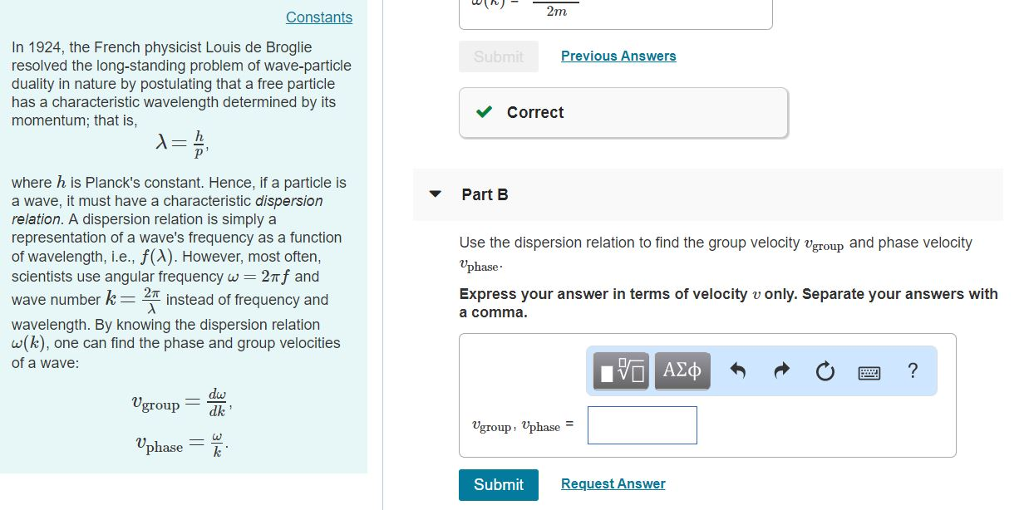 Solved 2m Constants In 1924, the French physicist Louis de | Chegg.com