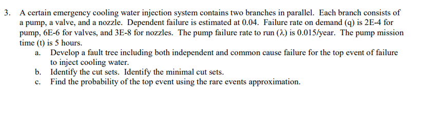 . A certain emergency cooling water injection system | Chegg.com