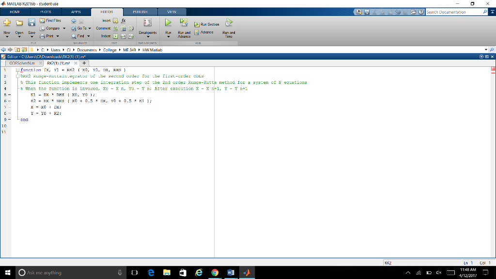 MATLAB files-2017 2017-5pring-ME319-Ho C Secure I | Chegg.com