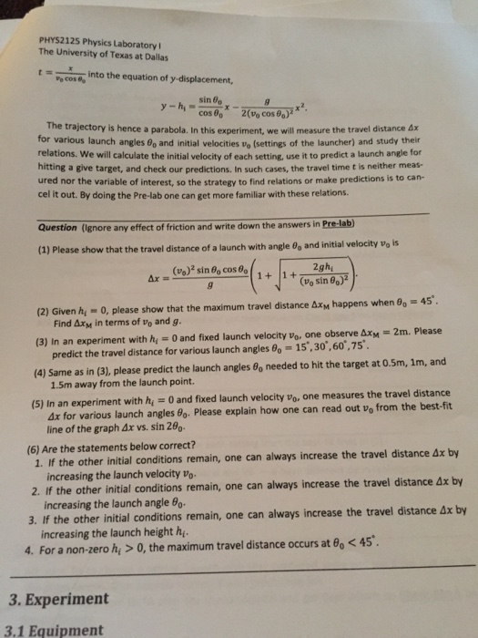Solved PHYS2125 Physics Laboratory I The University of Texas | Chegg.com