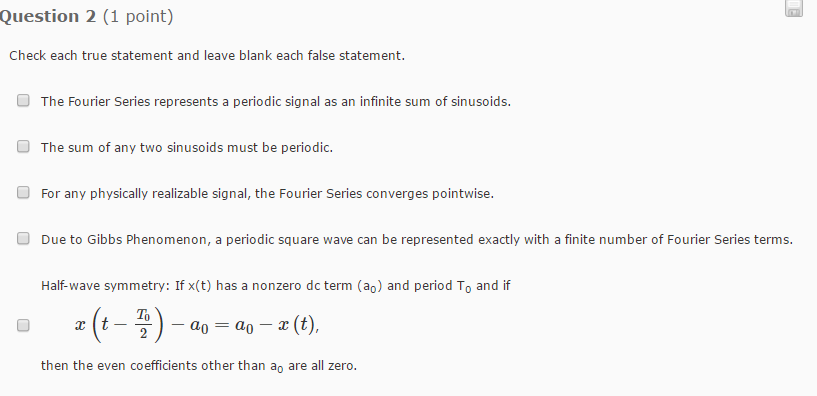 Solved Check each true statement and leave blank each false | Chegg.com