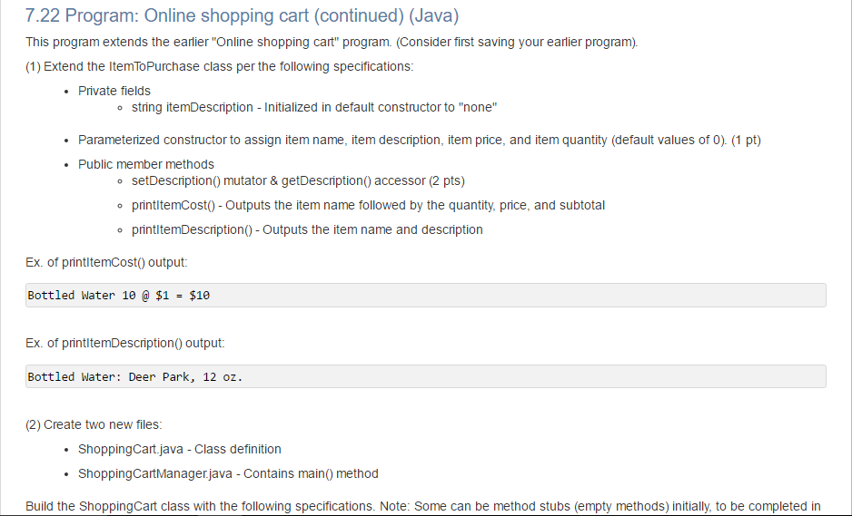 7.22 Program: Online shopping cart | Chegg.com
