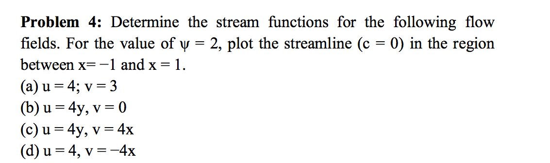Determine the stream functions for the following flow | Chegg.com