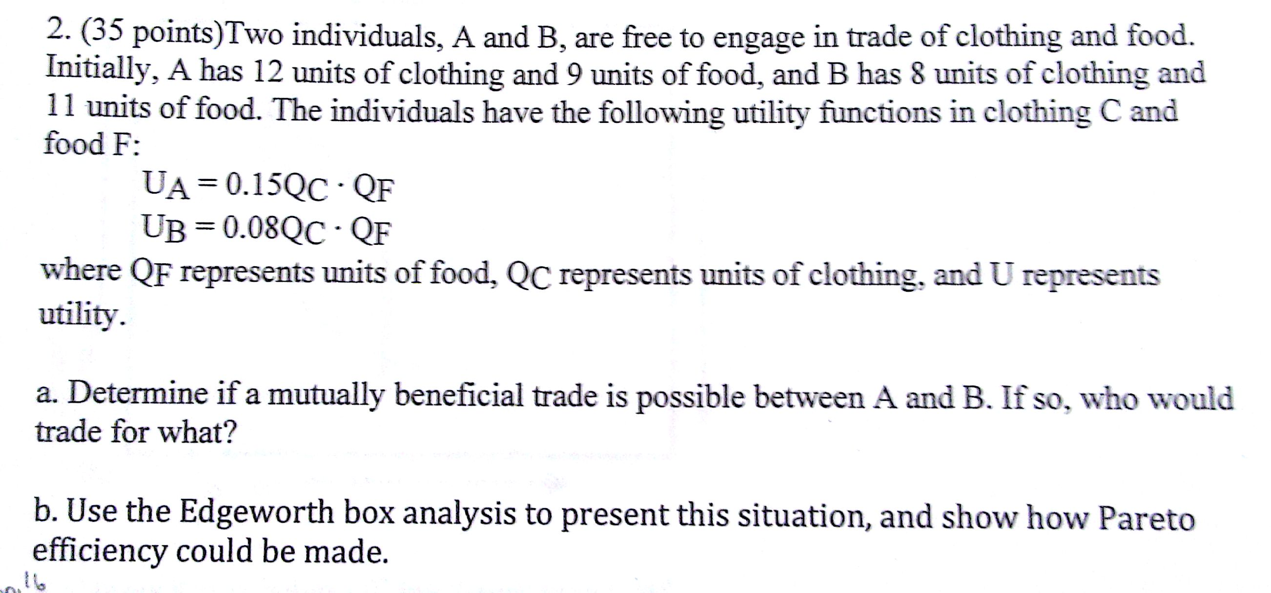 Solved Two individuals, A and B, are free to engage in trade | Chegg.com