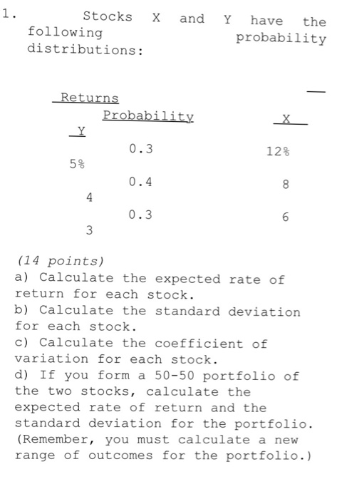Solved Stocks X and Y have the following probability | Chegg.com