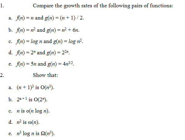 Solved 1. Compare the growth rates of the following pairs of | Chegg.com