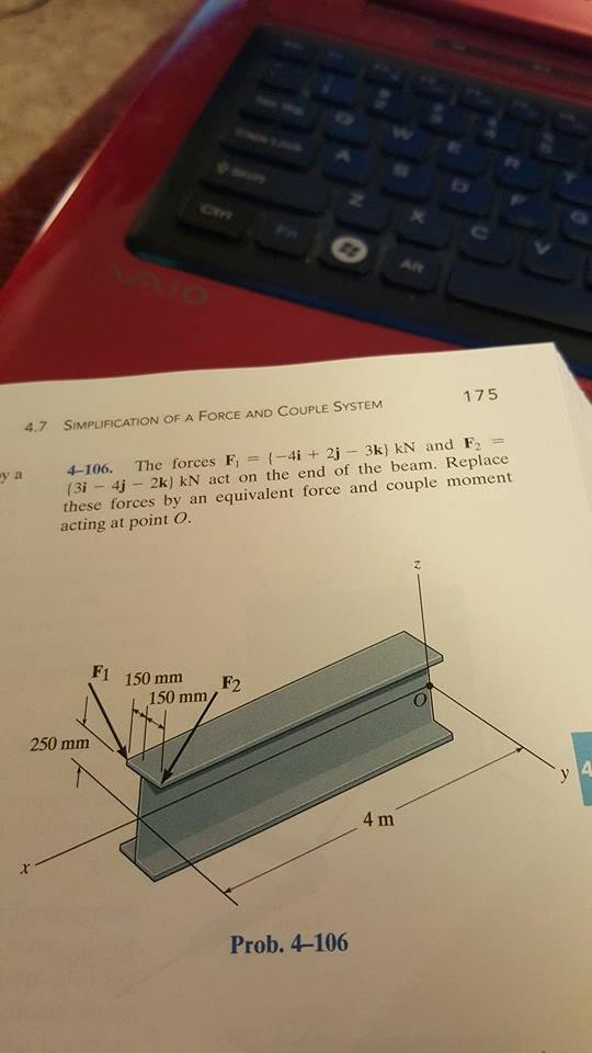 Solved 4-106. The forces F1 = {-4i + 2j - 3k} kN and F2 = | Chegg.com