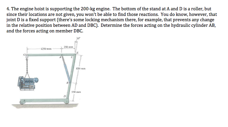 Solved The engine hoist is supporting the 200-kg engine. The | Chegg.com