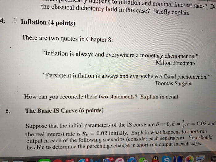 Solved There are two quotes in Chapter 8: "Inflation is | Chegg.com