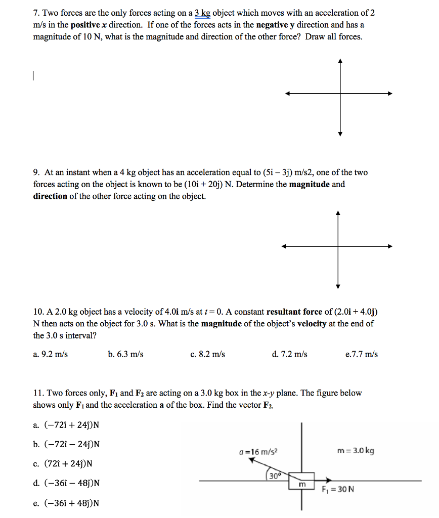 Solved 7. Two forces are the only forces acting on a 3 kg | Chegg.com