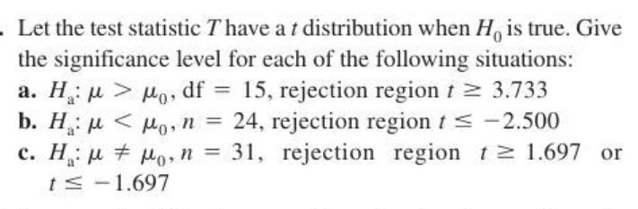 Solved Let the test statistic T have a t distribution when | Chegg.com