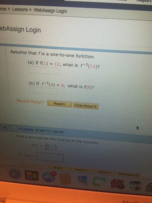 Solved Assume that f is a one-to-one function. (a) If f(1) = | Chegg.com