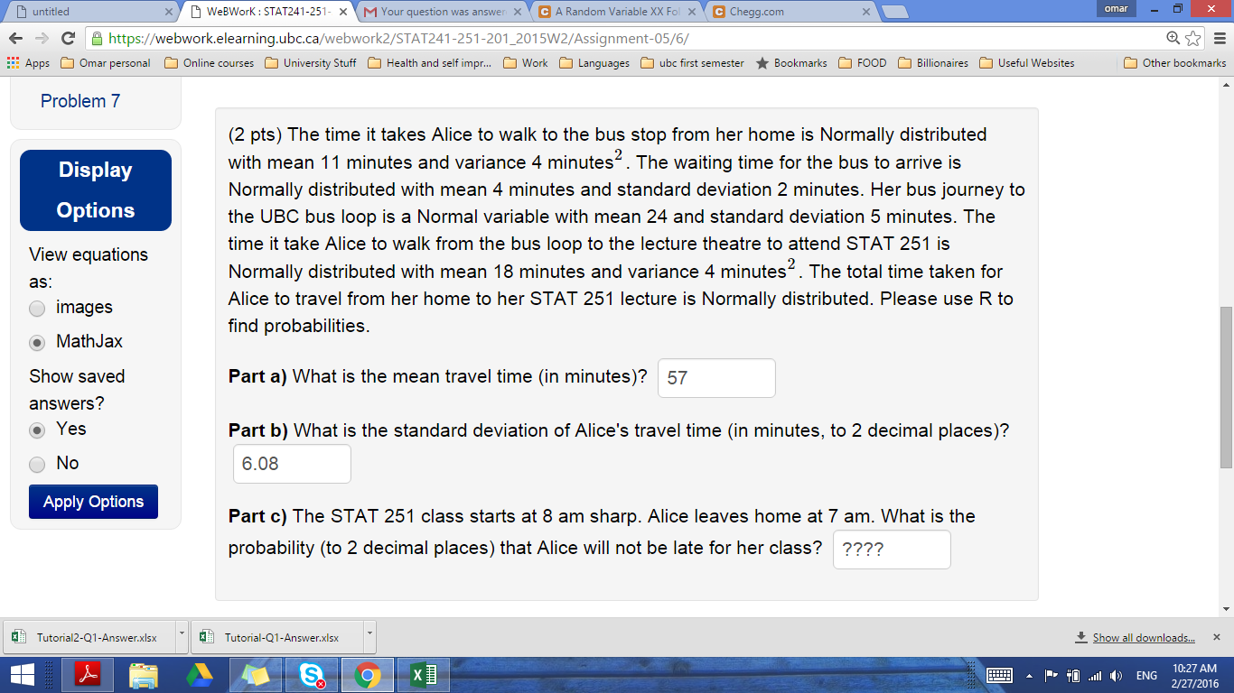 Solved D WeBWorK : STAT241-251. x(M Your question was answer | Chegg.com
