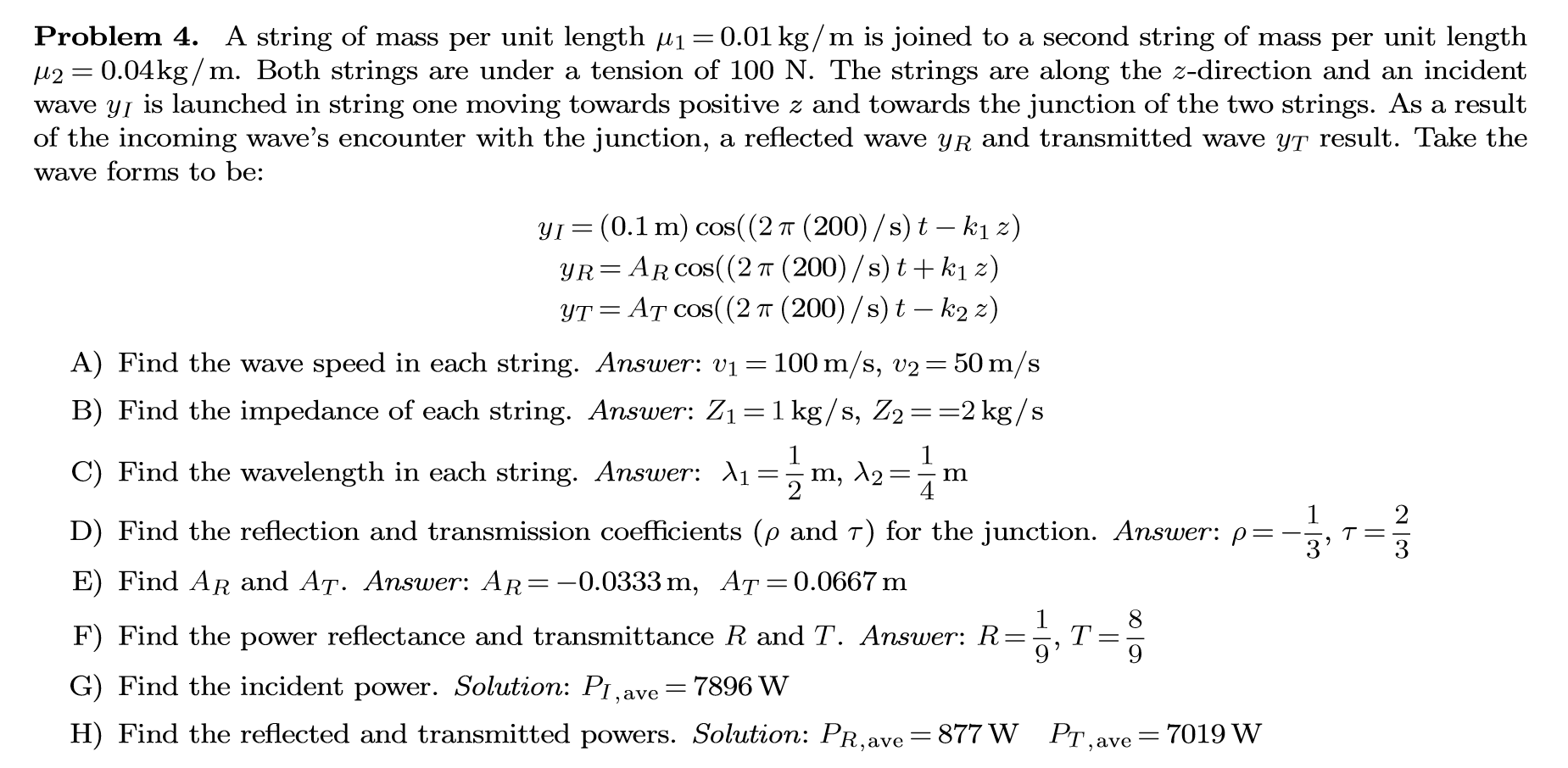 Solved A string of mass per unit length mu_1 = 0.01 kg/m is | Chegg.com
