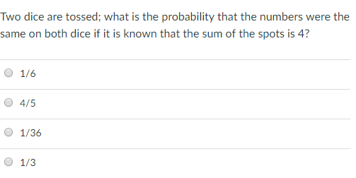 Solved Two dice are tossed; what is the probability that the | Chegg.com
