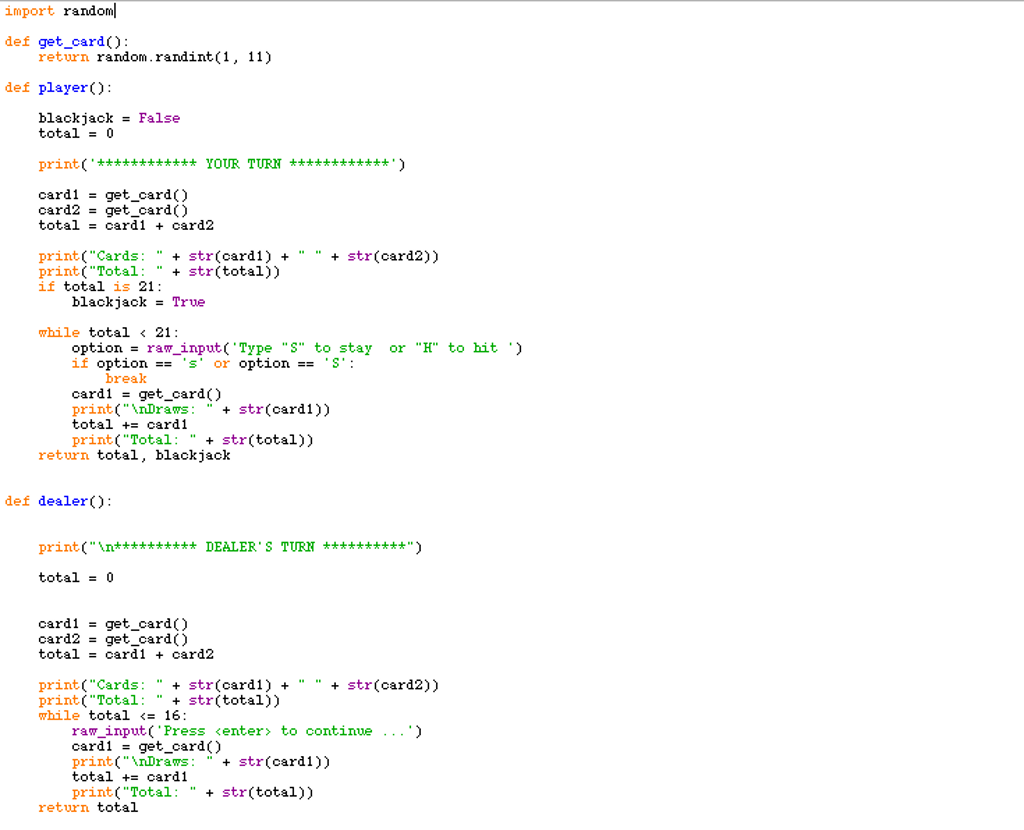 Python Blackjack Game, Hey i need help adding to this | Chegg.com