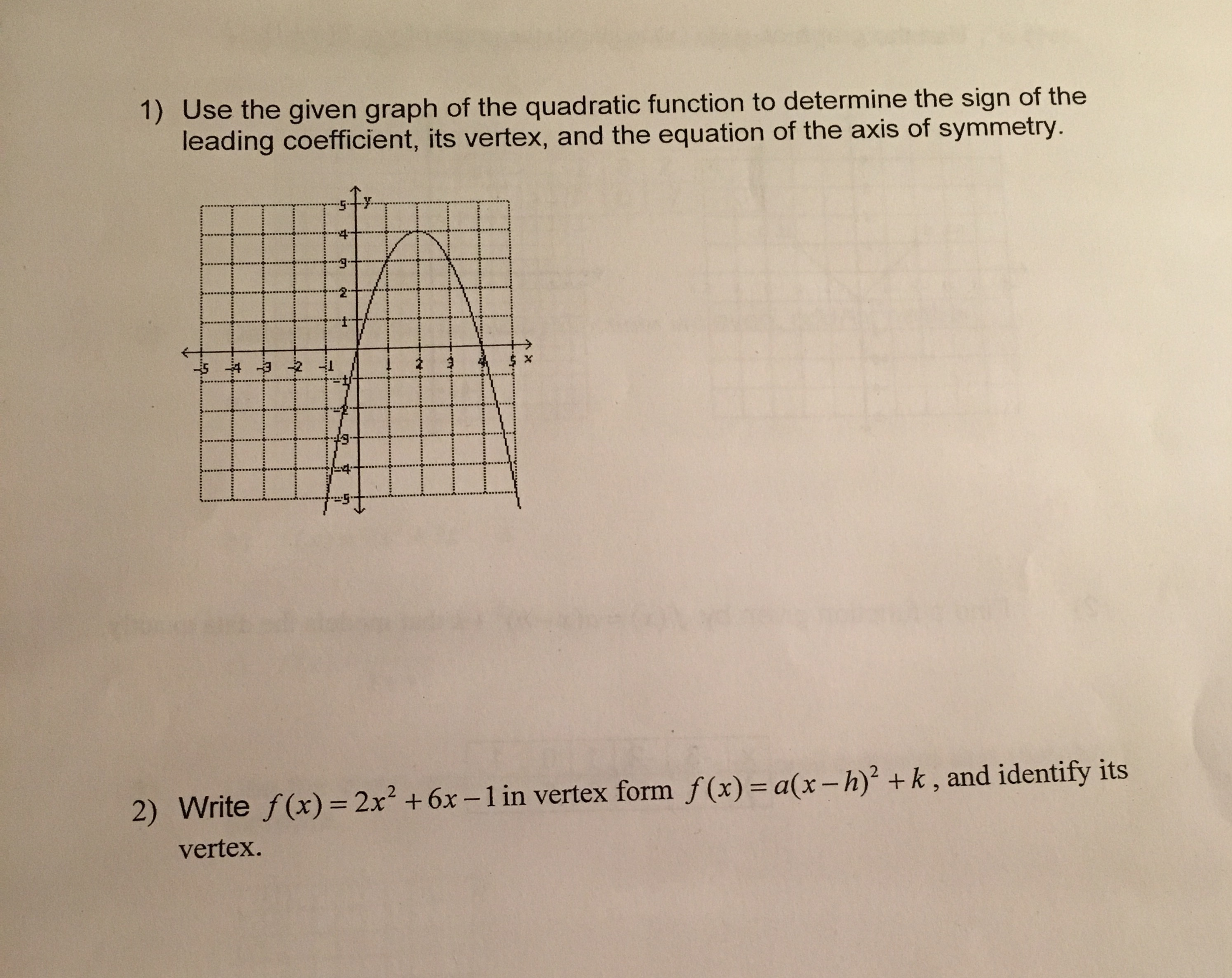 Solved Use the given graph of the quadratic function to | Chegg.com