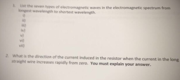 Solved List the seven types of electromagnetic waves in the | Chegg.com