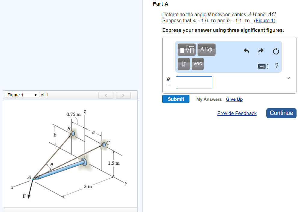 Solved Determine the angle (theta) between cables AB and AC. | Chegg.com