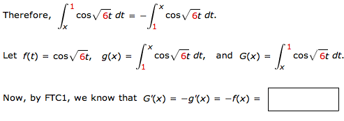 Solved Therefore, 1 x cos dt =.- x 1 cos dt. Let f(t) = | Chegg.com